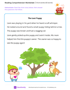 Short stories (60 words) - The Lost Puppy - Free Printable Kindergarten ...