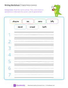 Capital letters (names) - Crocodile - Free Printable Kindergarten ...