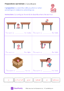 Cut and Paste Prepositions Worksheets for 1st Grade | Free Printable ...