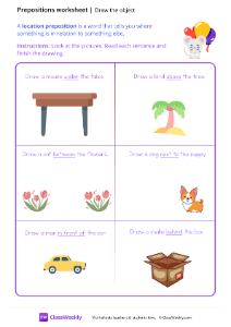 Location Prepositions (Draw the object) Worksheets for Kindergarten ...