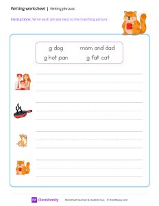 Writing phrases - Cat - Free Printable Kindergarten Grammar Worksheet ...