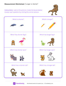 Longer and Shorter - T-Rex - Free Printable Kindergarten Math Worksheet ...
