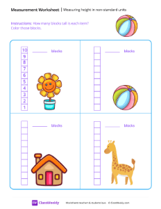 Measuring Height in Non-standard Units Worksheets for Kindergarten ...