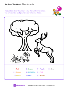 Color by Number (Deer) - Watering Plants - Free Printable Kindergarten ...