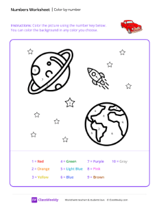 Color by Number (Planet) - Red Car - Free Pre-K Math Worksheet ...