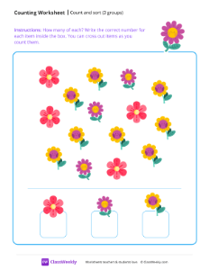 Count and sort (4 groups) - Flowers - Free Printable Kindergarten Math ...