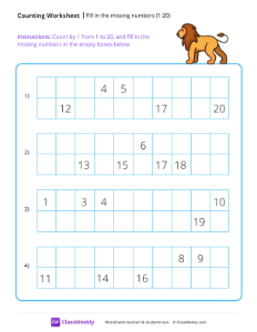Fill in the missing numbers (1-20) Worksheets for Kindergarten | Free ...