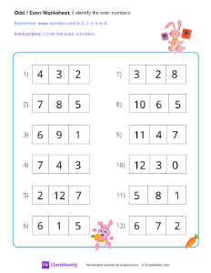identify the even numbers - Rabbit - Free Printable Kindergarten Math ...