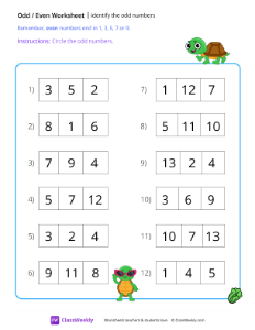 identify the odd numbers - Turtle - Free Printable Kindergarten Math ...