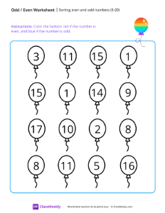 Sorting even and odd numbers (0-20) - Balloon - Free Pre-K Math ...