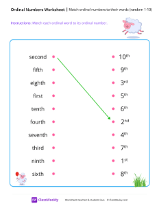 Match ordinal numbers to their words (random 1-10) Worksheets for ...