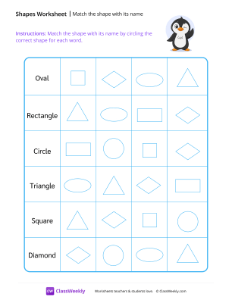 Match the shape with its name - Penguin - Free Printable Kindergarten ...
