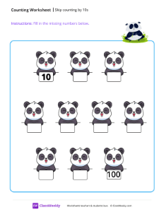 Skip counting by 10s - Panda - Free Printable Kindergarten Math ...