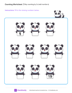 Skip counting by 2s (odd numbers) - Panda - Free Printable Kindergarten ...