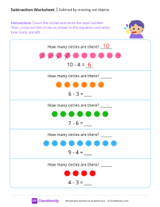 Subtract by crossing out objects Worksheets for Kindergarten | Free ...