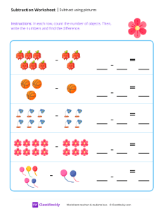 Subtract using pictures - Flower - Free Printable Kindergarten Math ...
