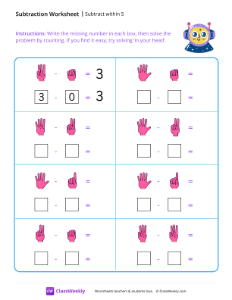 Subtract within 5 Worksheets for 1st Grade | Free Printable PDFs ...