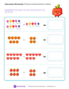 Subtract and draw (without numbers) Worksheets for Kindergarten | Free ...