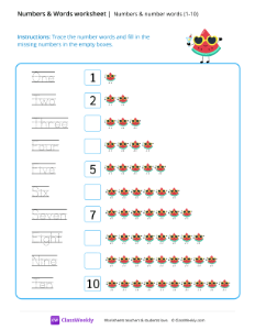 Numbers & number words (1-10) - Watermelon - Free Pre-K Math Worksheet ...