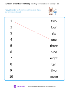 Numbers & Words (1-10) - Musical Cat - Free Pre-K Math Worksheet ...