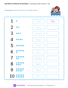 Writing number words (1-10) - Swim - Free Printable Kindergarten Math ...