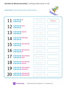 Writing number words (11-20) - Ski - Free Printable Kindergarten Math ...