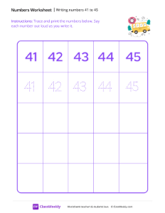 Writing numbers 41 to 45 - School Bus - Free Pre-K Math Worksheet ...