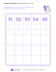 Writing numbers 51 to 55 - Pencil - Free Printable Kindergarten Math ...