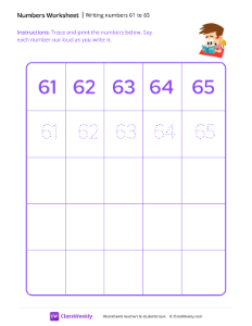Writing numbers 61 to 65 - Reader - Free Printable Kindergarten Math ...