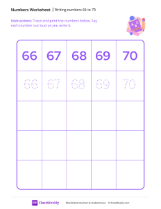 Writing numbers 66 to 70 - ABC Book - Free Pre-K Math Worksheet ...