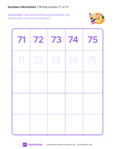 Writing numbers 71 to 75 - Paint - Free Printable Kindergarten Math ...