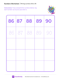 Writing numbers 86 to 90 - Globe - Free Pre-K Math Worksheet | ClassWeekly