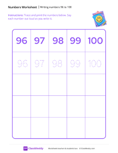 Writing numbers 96 to 100 - Smiley - Free Pre-K Math Worksheet ...