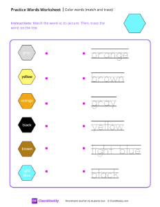 Color words (match and trace) Worksheets for Kindergarten | Free ...