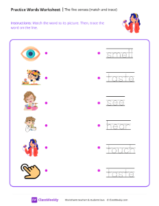 The five senses (match and trace) - Sensing - Free Printable ...