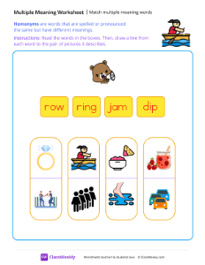 Match multiple meaning words - Row - Free Printable Kindergarten ...