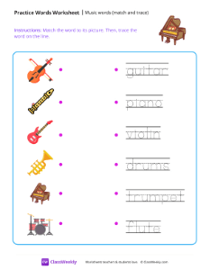Music words (match and trace) - Piano - Free Printable Kindergarten ...