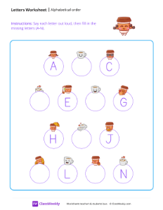 Alphabetical Order (A-N) - Strong Coffee - Free Printable Kindergarten ...