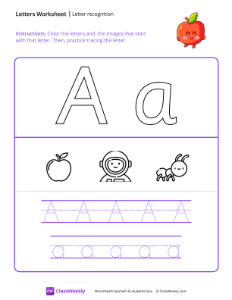 Letter Recognition (A) - Apple - Free Printable Kindergarten Reading ...