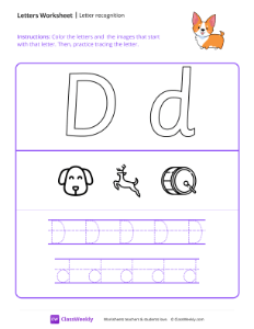 Letter Recognition (D) - Dog - Free Printable Kindergarten Reading ...