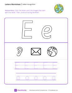 Letter Recognition (E) - Earth - Free Printable Kindergarten Reading ...