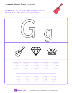 Letter Recognition (G) - Guitar - Free Printable Kindergarten Reading ...