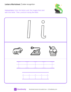 Letter Recognition (i) - Iguana - Free Printable Kindergarten Reading ...