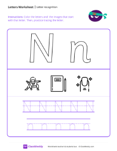 Letter Recognition (N) - Ninja - Free Printable Kindergarten Reading ...