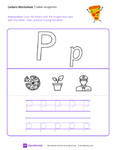 Letter Recognition (P) - Pizza - Free Printable Kindergarten Reading ...