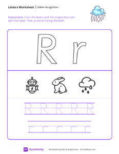 Letter Recognition (R) - Rain - Free Printable Kindergarten Reading ...