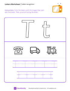Letter Recognition (T) - TV - Free Printable Kindergarten Reading ...