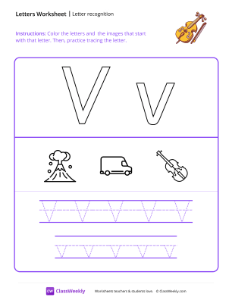 Letter Recognition (V) - Violin - Free Printable Kindergarten Reading ...