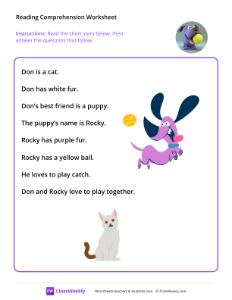 Purple Pup (Level A Story) - Reading Comprehension - Free Printable ...