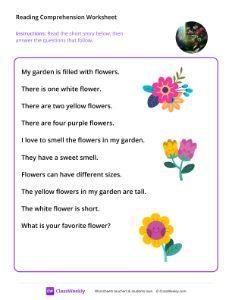 My Flower Garden (Level C Story) - Reading Comprehension - Free ...
